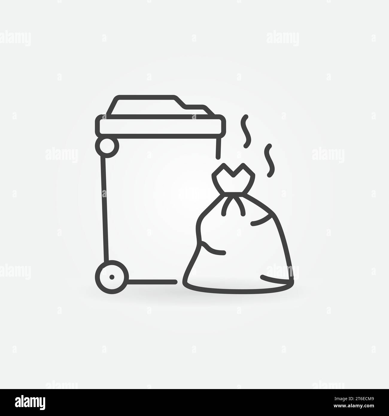 Trash Can with Wheels and Garbage Bag outline vector concept icon or ...