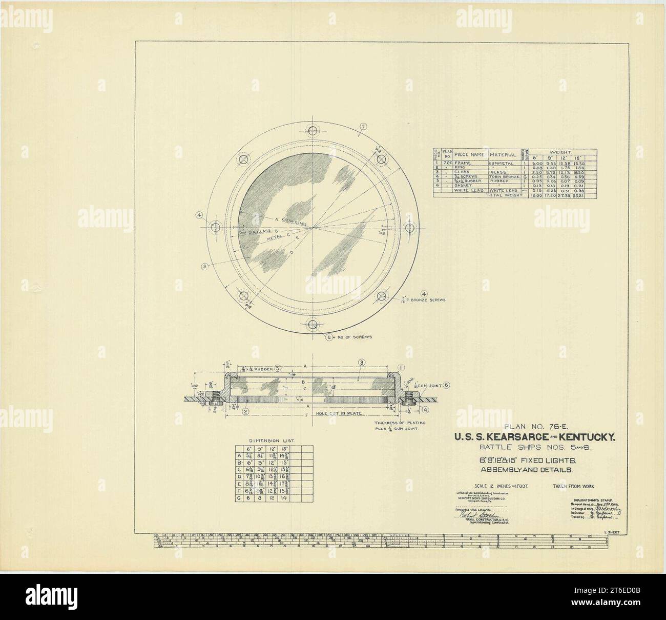 USS Kearsarge (BB-5) and USS Kentucky (BB-6)- 8'', 9'', 12'', and 15'' Fixed Lights. Assembly ...