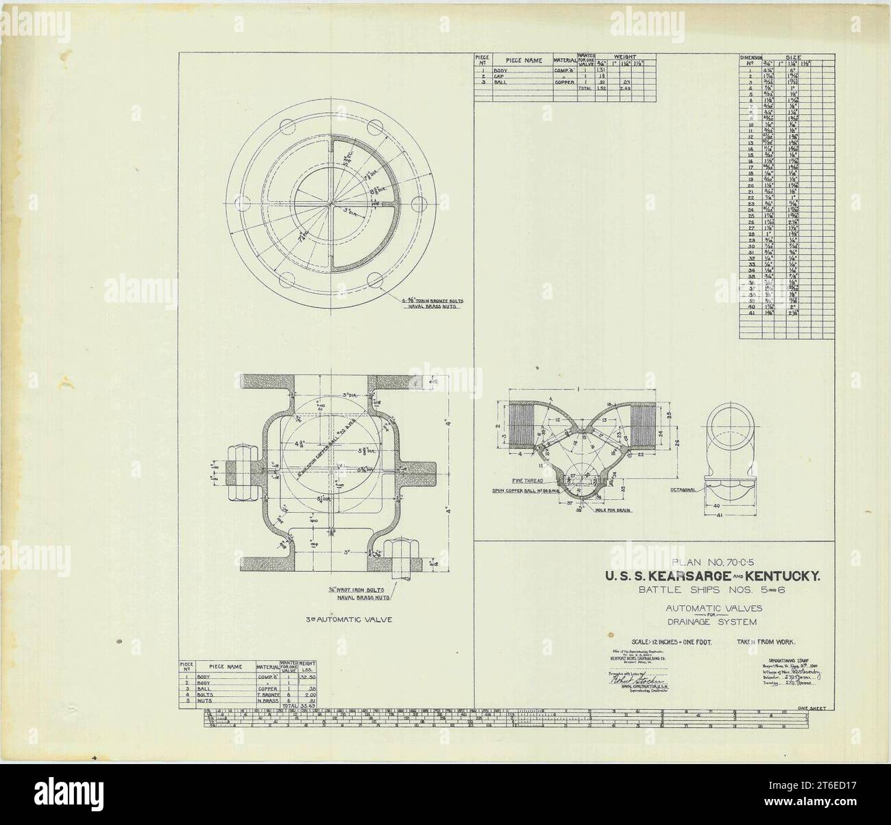 USS Kearsarge (BB-5) and USS Kentucky (BB-6)- Automatic Valves for Drainage System Stock Photo ...