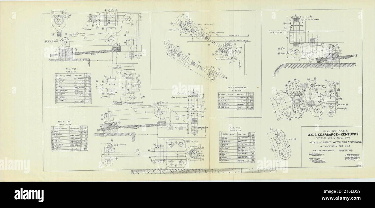 USS Kearsarge (BB-5) and USS Kentucky (BB-6)- Details of Turret Water Shed and Turnbuckle Stock ...