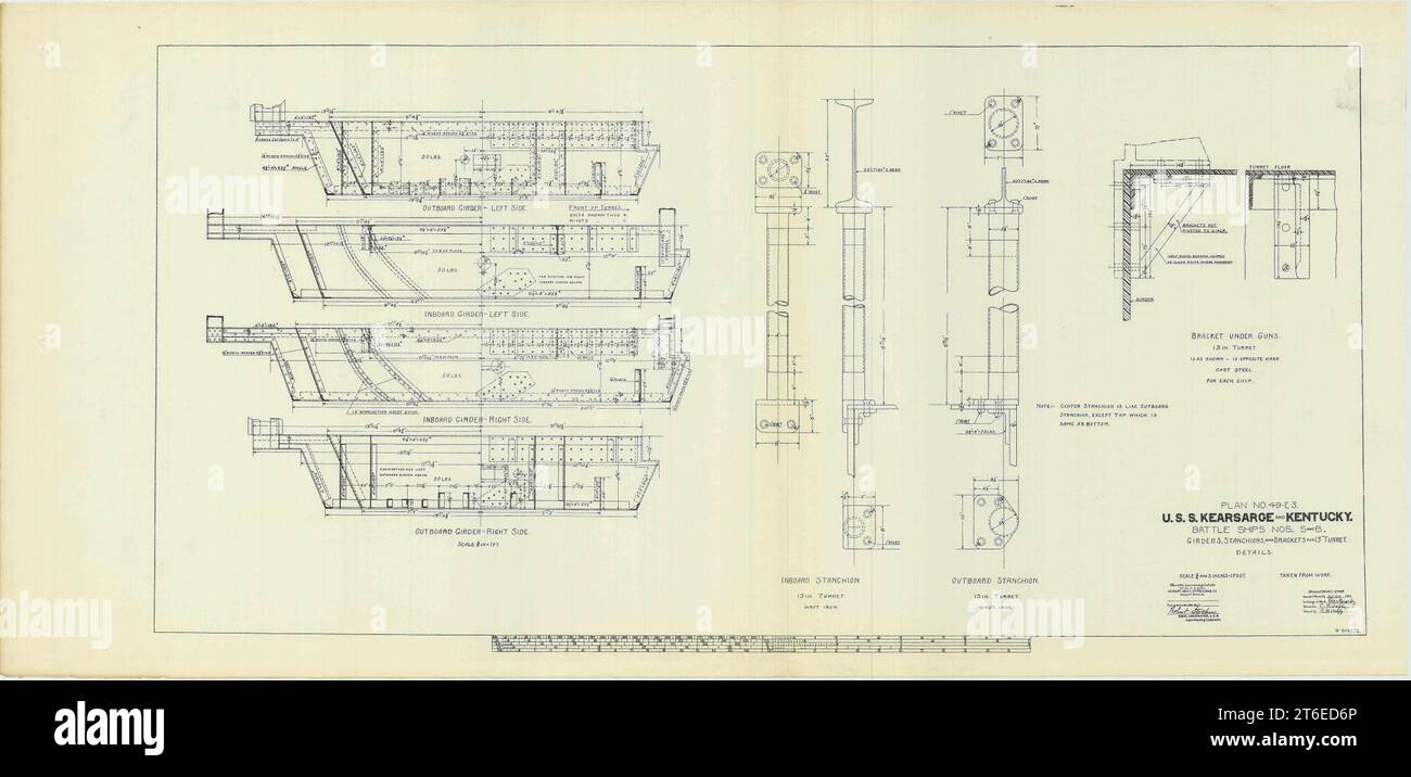USS Kearsarge (BB-5) and USS Kentucky (BB-6)- Girders, Stanchions, and Brackets for 13'' Turret ...