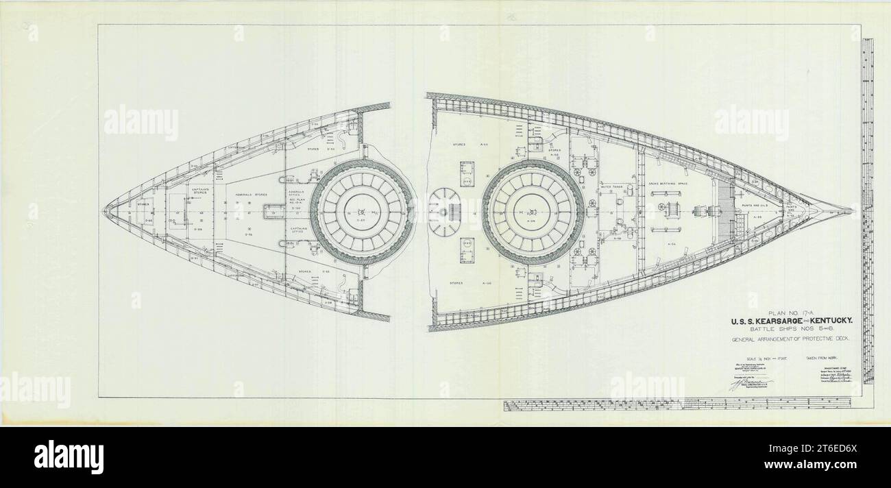 USS Kearsarge (BB-5) and USS Kentucky (BB-6)- General Arrangement of Protective Deck Stock Photo ...