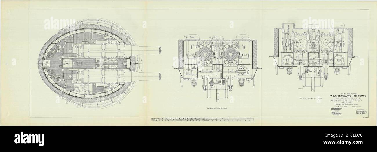 USS Kearsarge (BB-5) and USS Kentucky (BB-6)- General Arrangement of 13 Inch Turrets, Sections ...