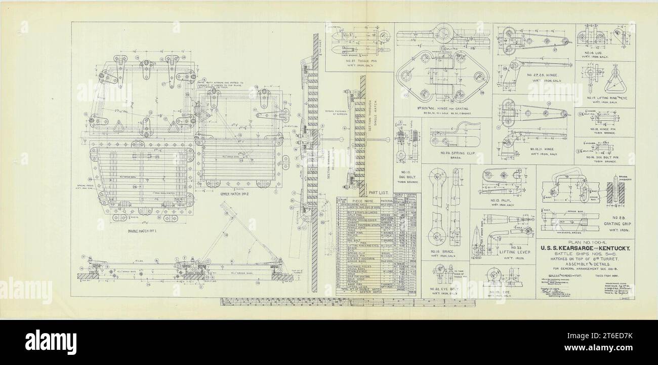 USS Kearsarge (BB-5) and USS Kentucky (BB-6)- Hatches on Top of 8 Inch Turret, Assembly and ...