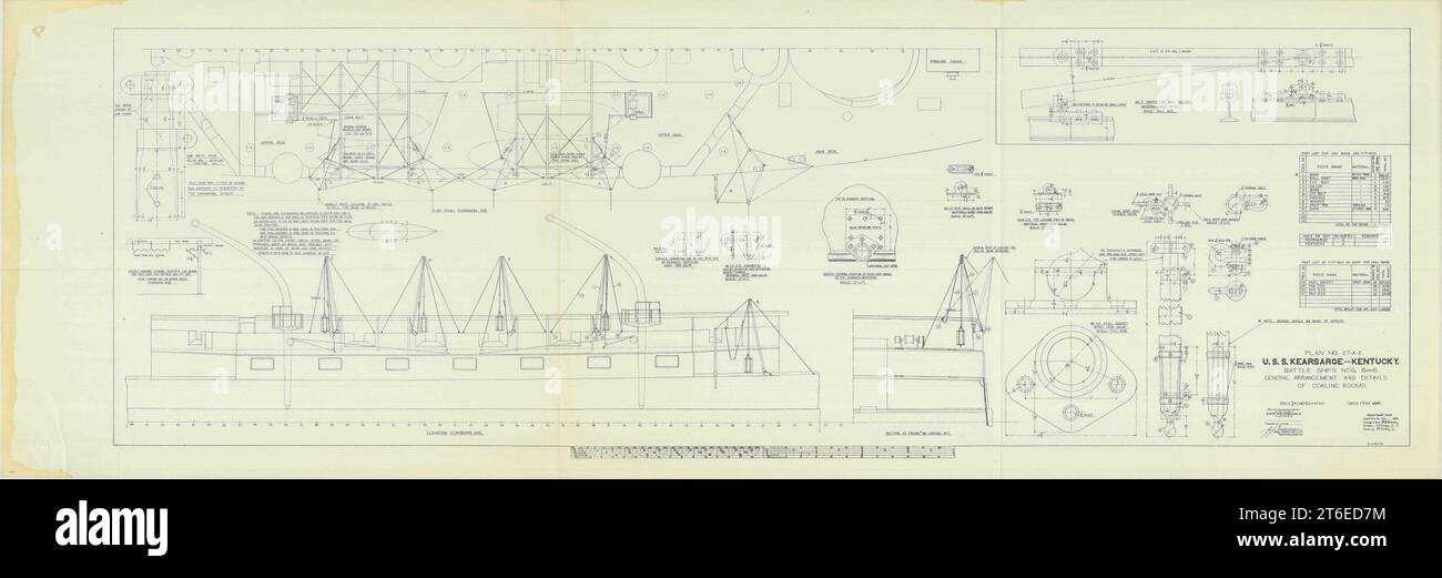 USS Kearsarge (BB-5) and USS Kentucky (BB-6)- General Arrangement and Details of Coaling Booms ...