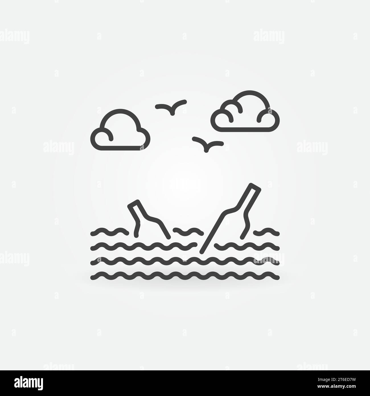 Ocean Water Pollution vector concept icon or symbol in thin line style ...