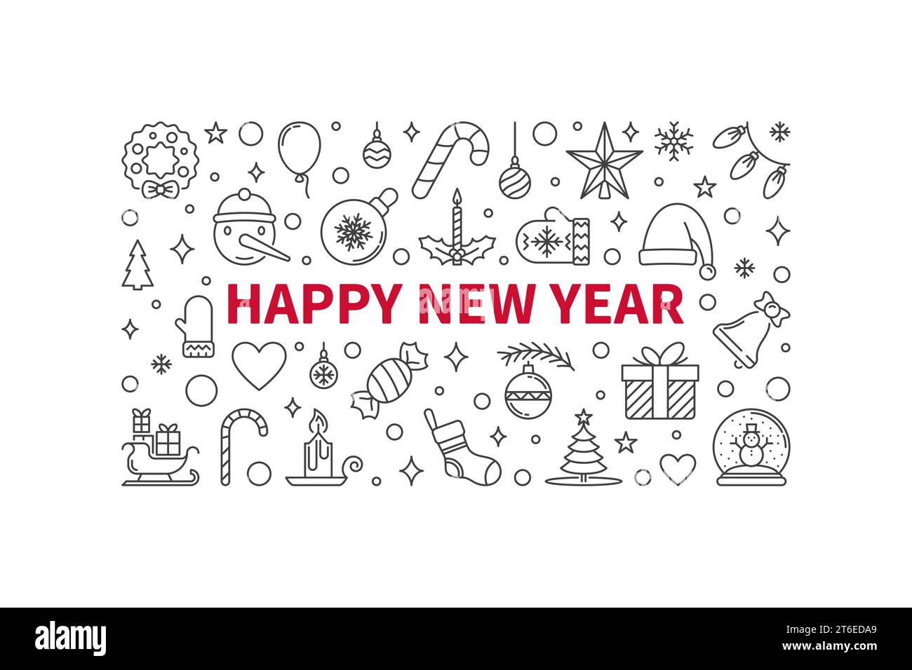 Happy New Year outline horizontal banner - vector concept festive ...