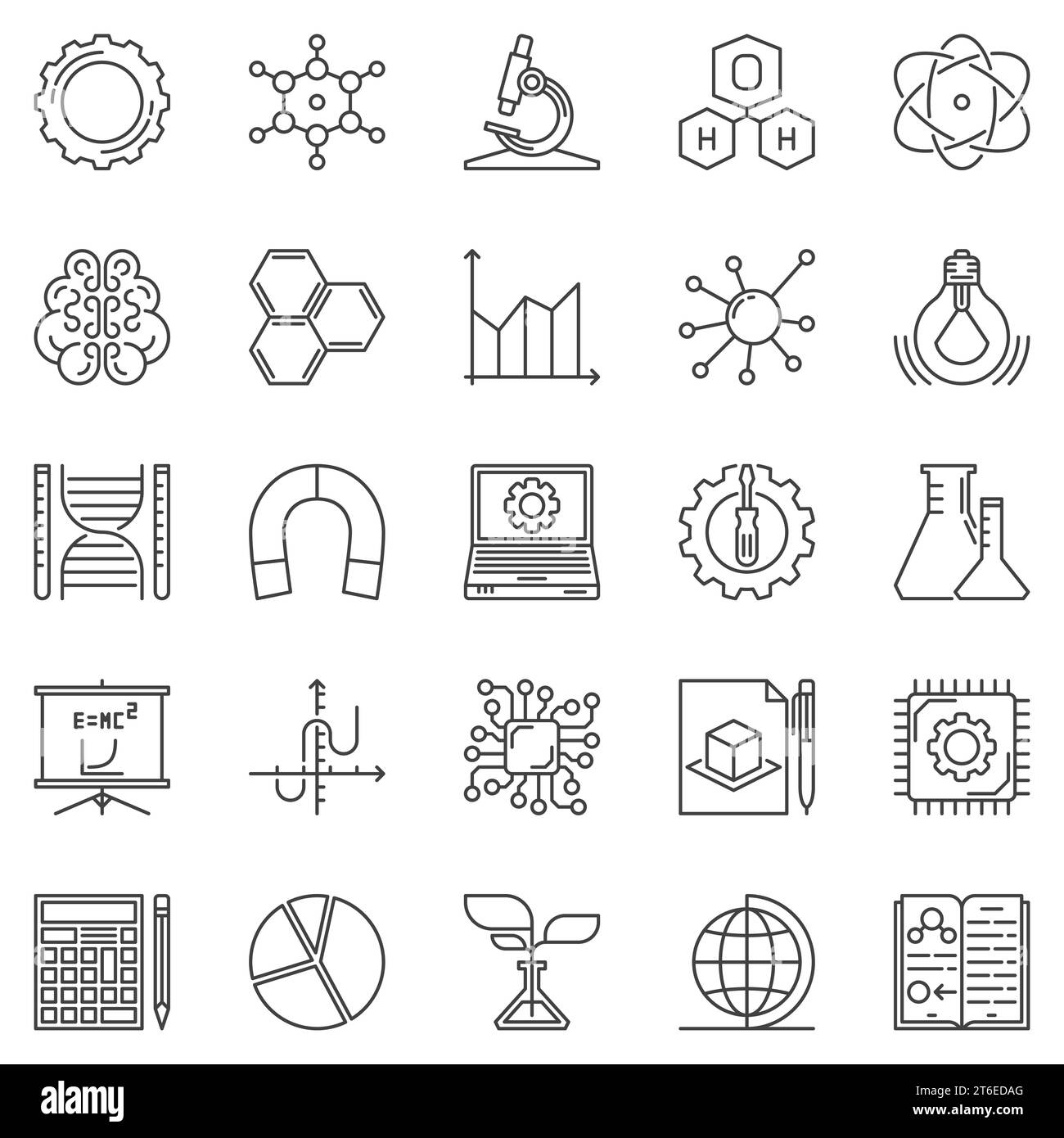 STEM Education outline vector icons set. Science, Technology, Engineering and Mathematics linear ...