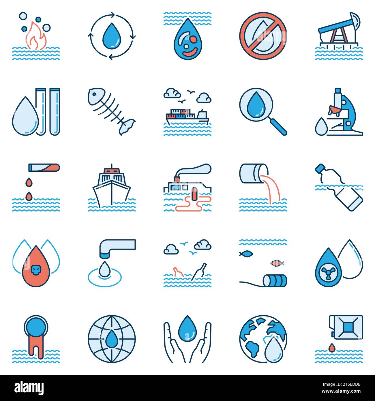 Water Pollution modern icons set. Vector dirty waste water and aquatic pollution concept signs ...