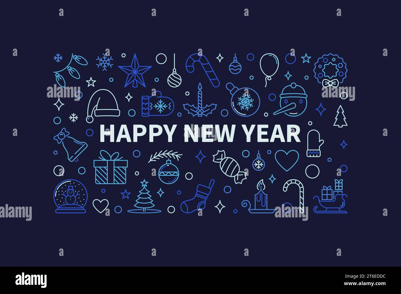 Happy New Year Banner with modern outline colored horizontal design ...