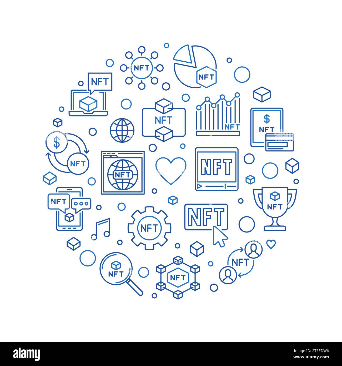 NFT Technology concept outline Banner - Non-Fungible Token vector round illustration Stock ...