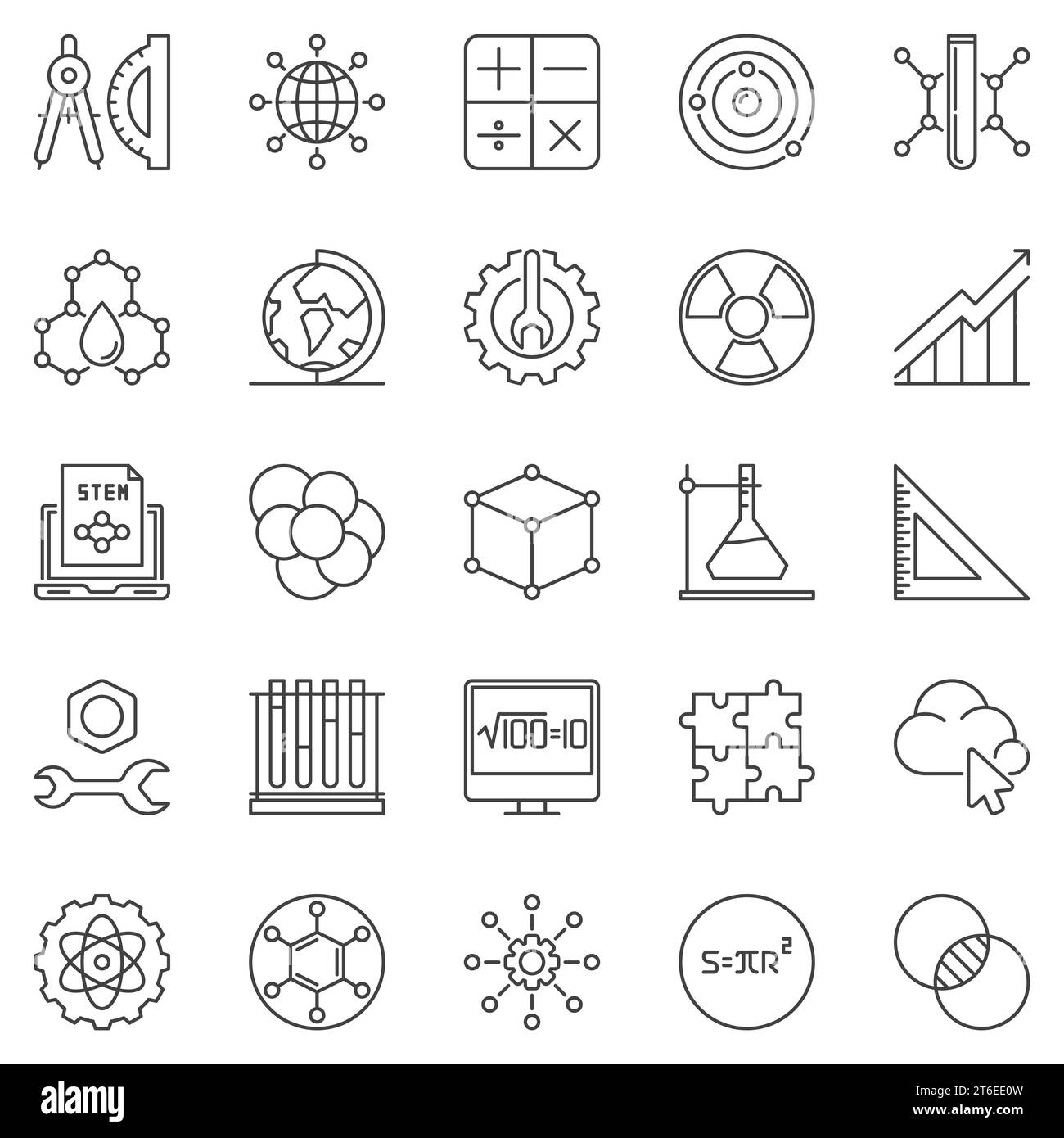STEM line icons set - Science, Technology, Engineering and Math education outline vector concept ...