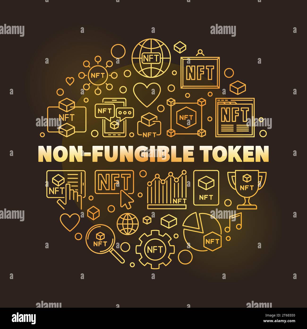 Non-Fungible Token Technology vector concept round golden illustration ...