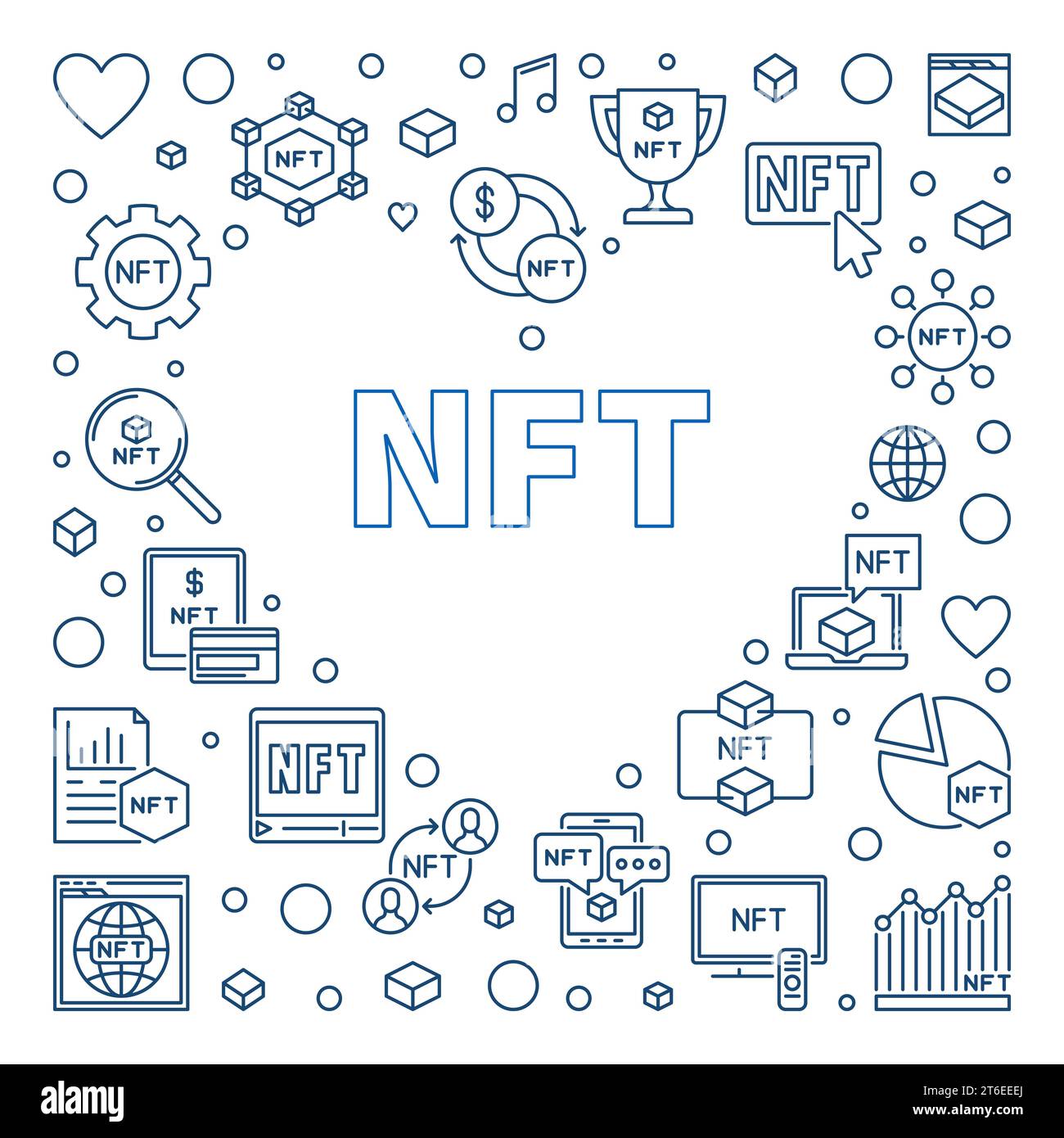NFT Technology Heart Frame. Non-Fungible Token vector concept Illustration in outline style ...