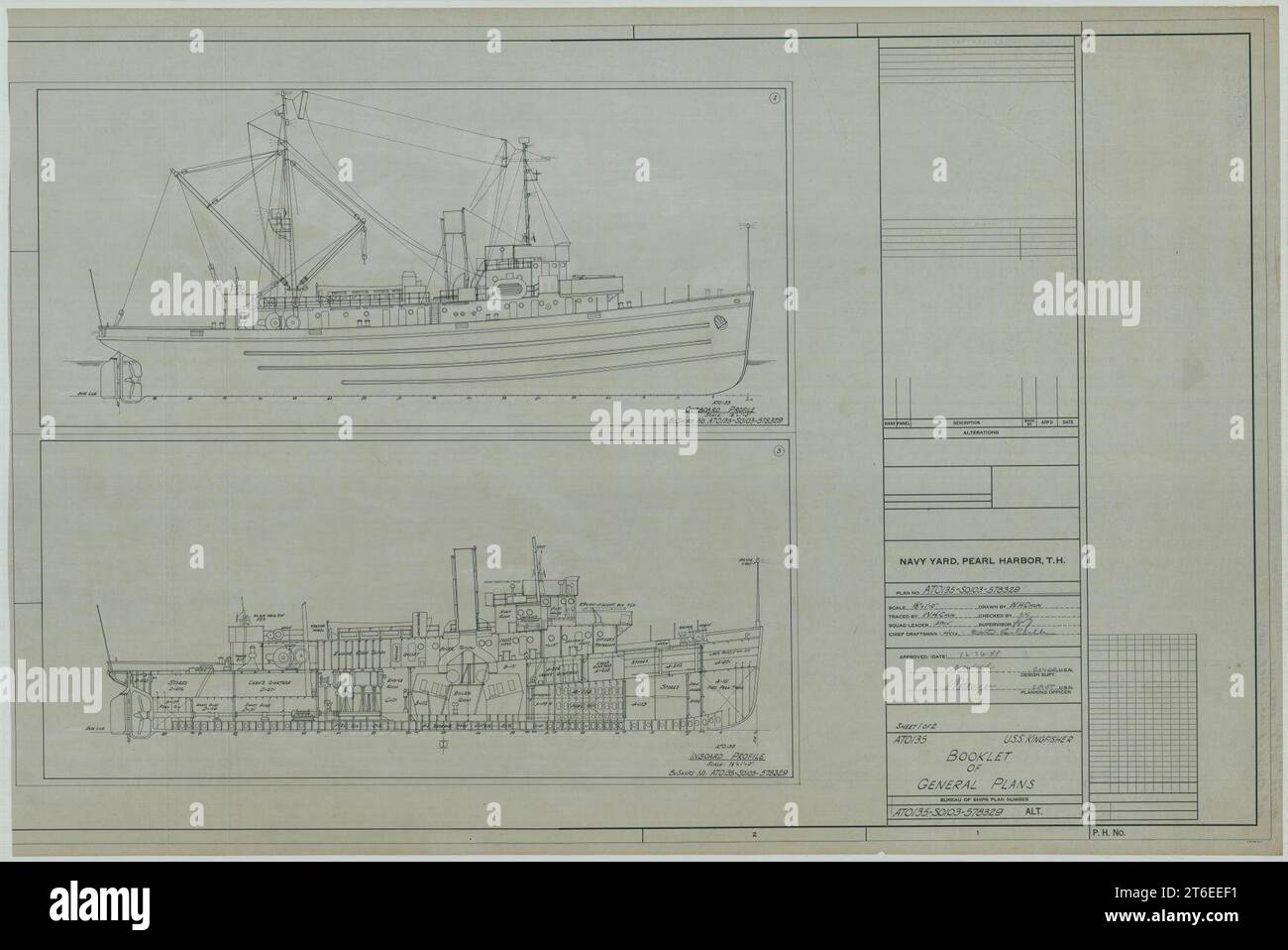 USS Kingfisher (AM-25)- Outboard Profile, Inboard Profile Stock Photo ...