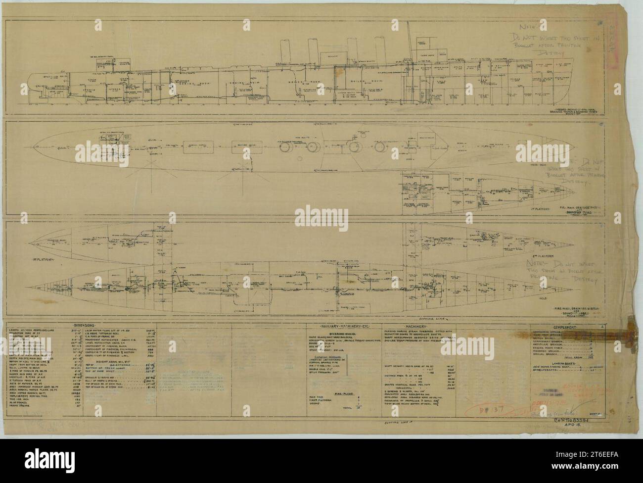 USS Kilty (DD-137)- Fire Main Drainage System and Sounding Tubes Stock ...