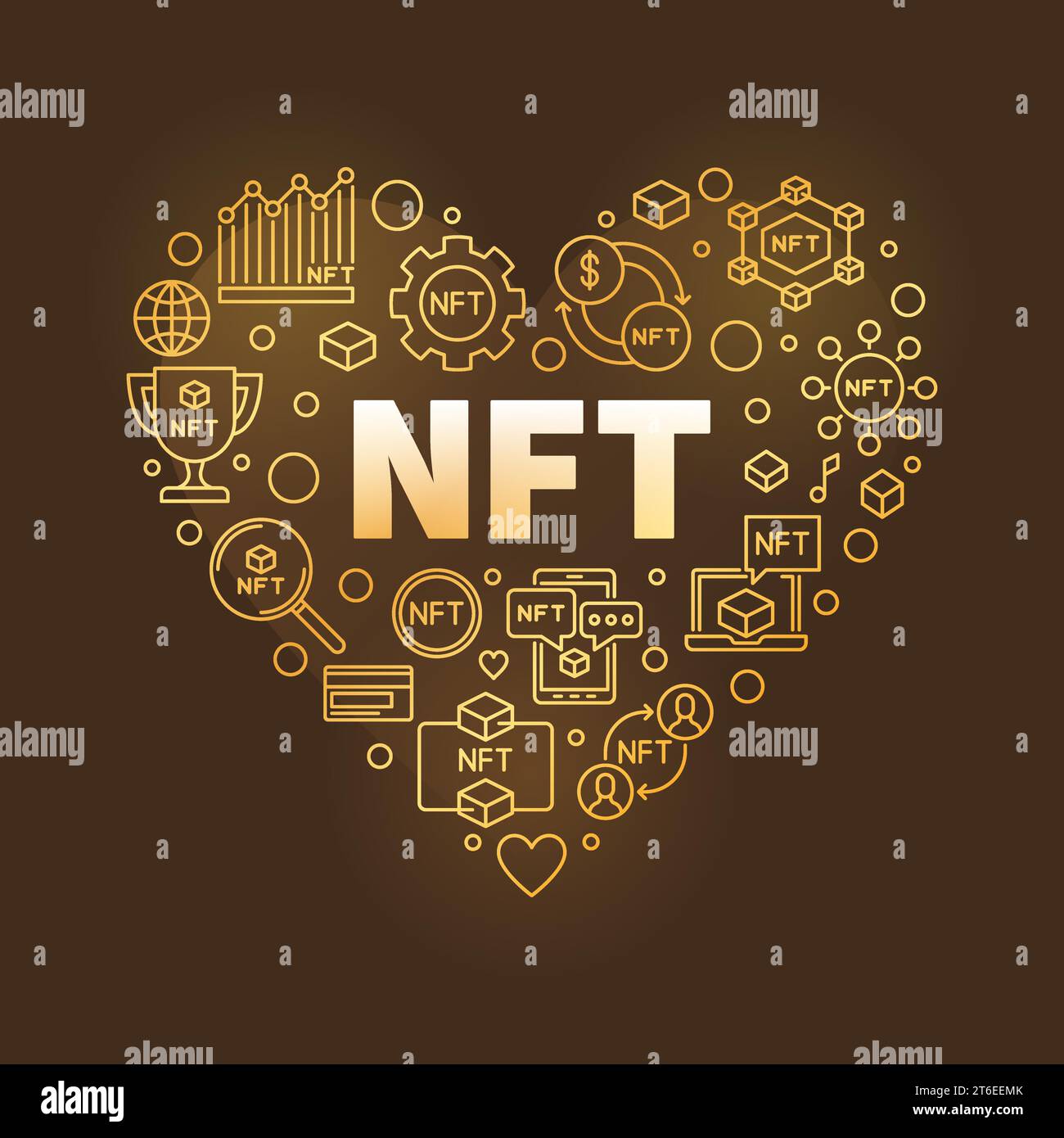 NFT Golden Heart concept Banner in Outline Style. Non-Fungible Token ...