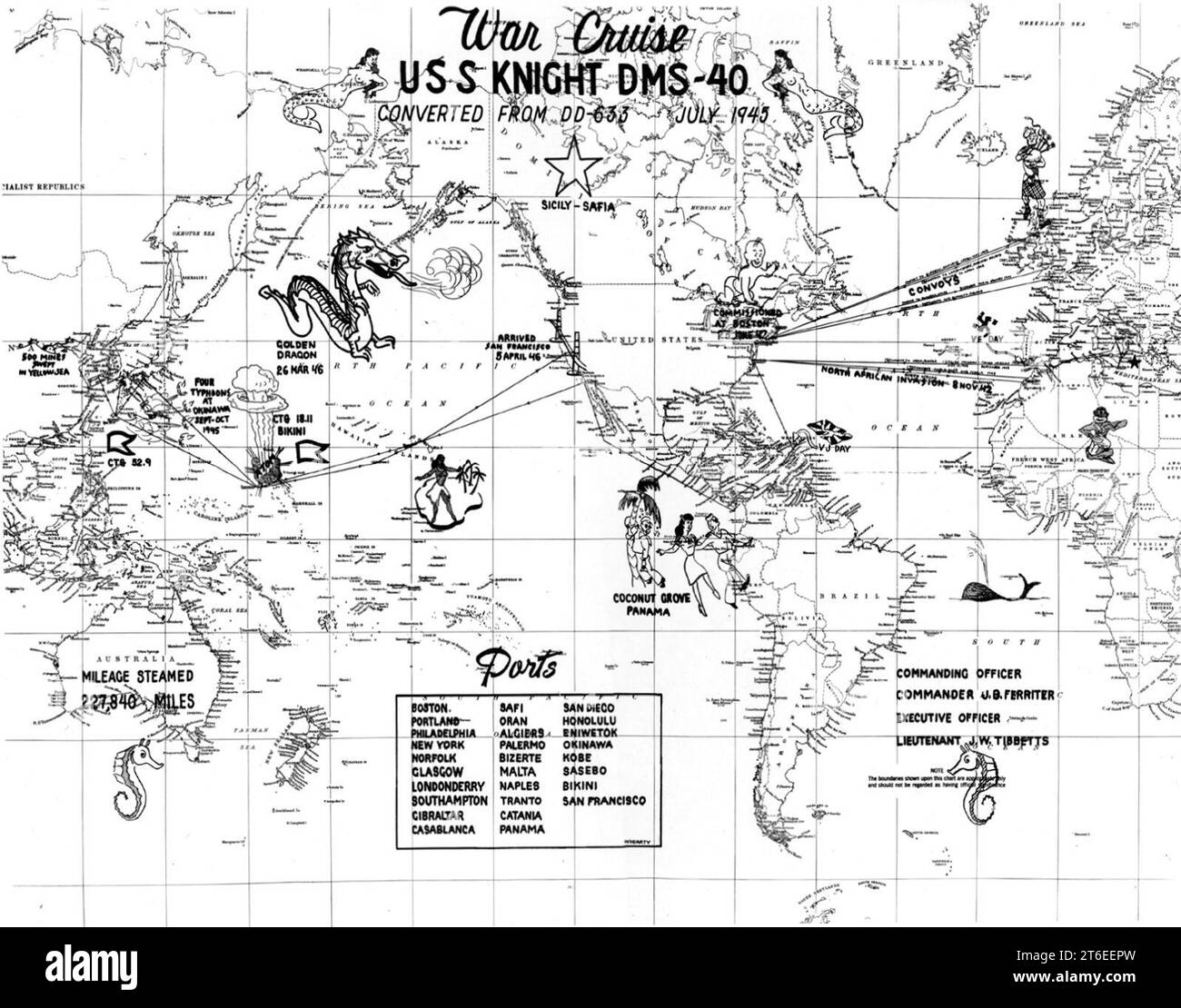 USS Knight (DD-633) World War II war cruises map (UA 571.24 Stock Photo ...