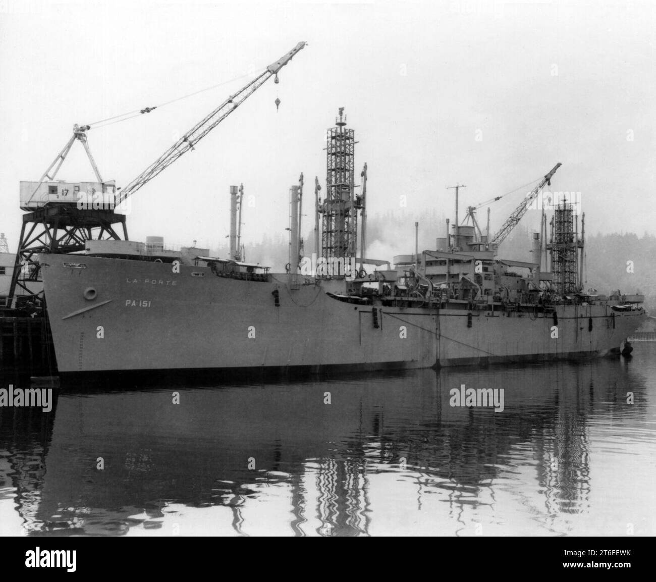 USS La Porte (APA-151) fitting out at Oregon Shipbuilding (USA), circa ...