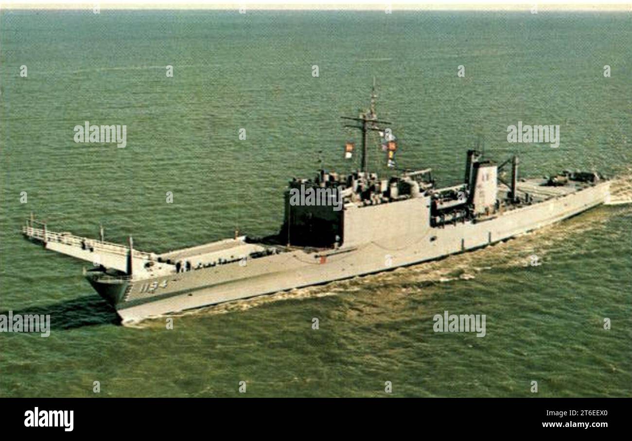 USS La Moure County (LST-1194) underway at sea, circa in the early ...