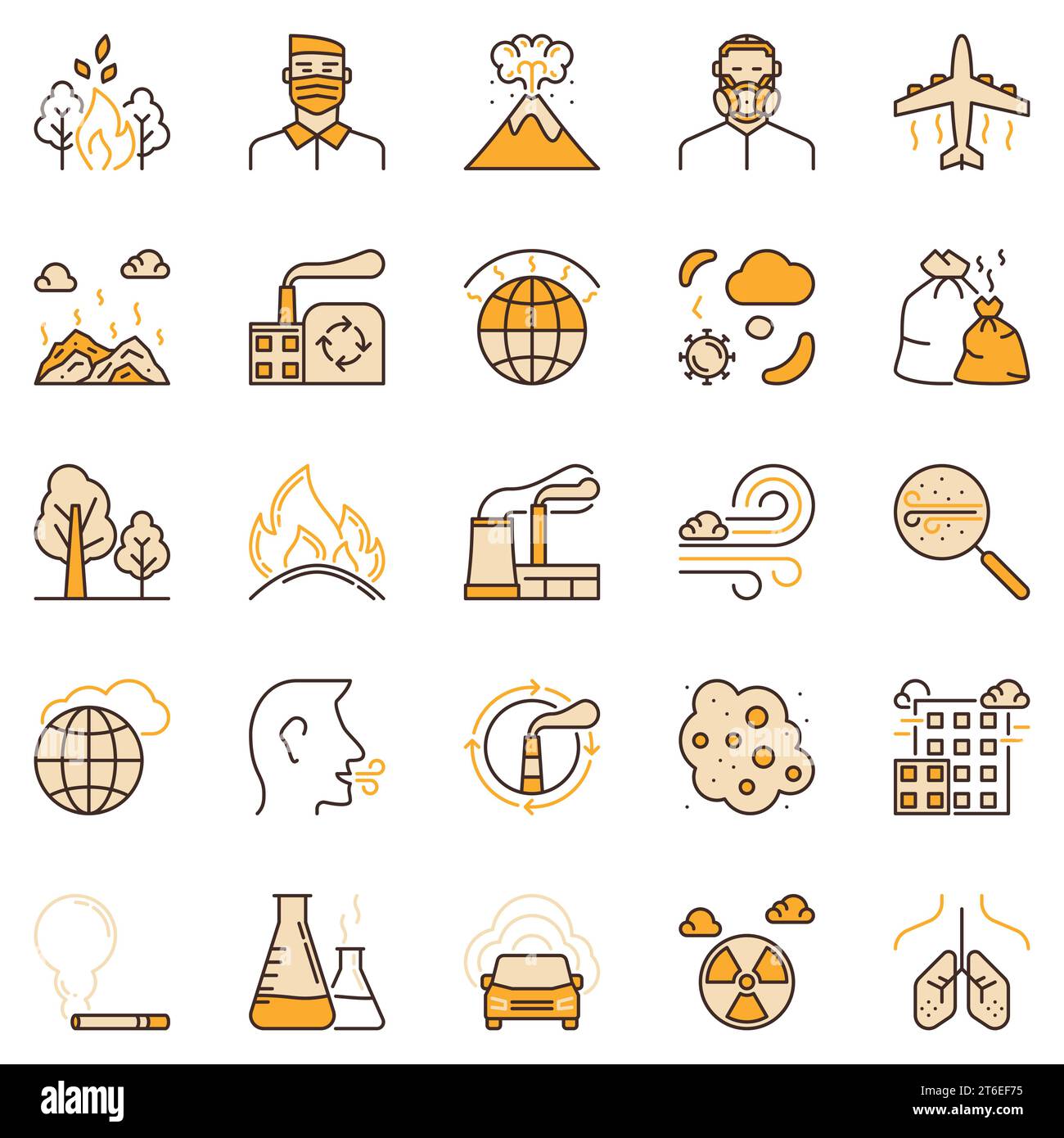 Air Pollution colored icons. Vector carbon dioxide, exhaust, factory ...