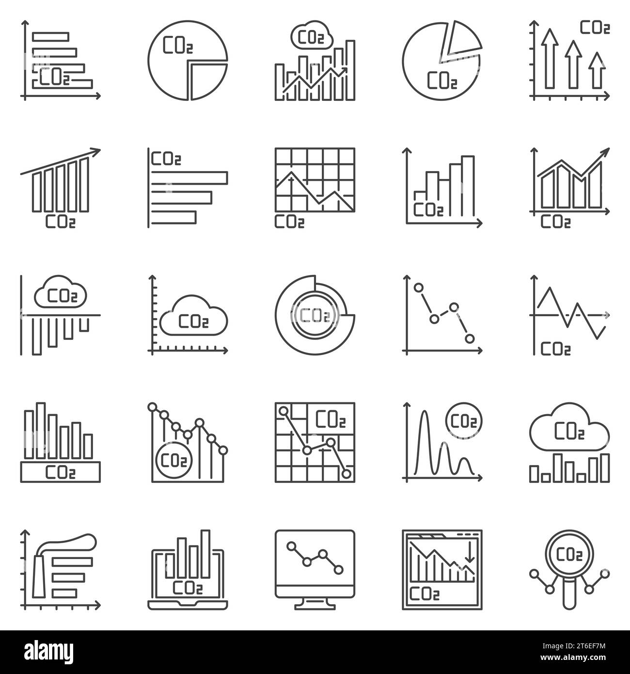 CO2 Graphs outline icons set - Carbon Dioxide Diagrams and Charts ...