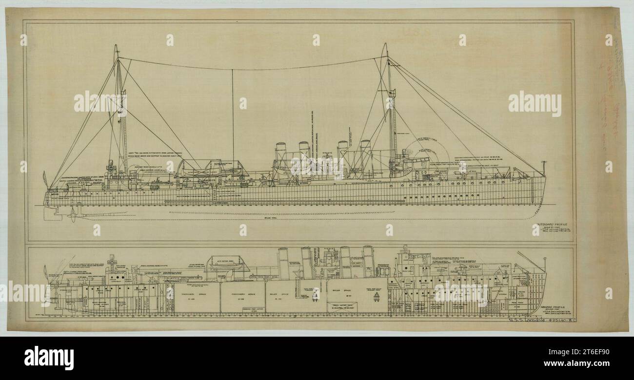 USS Lansdale (DD-101)- Outboard Profile; Inboard Profile Stock Photo ...