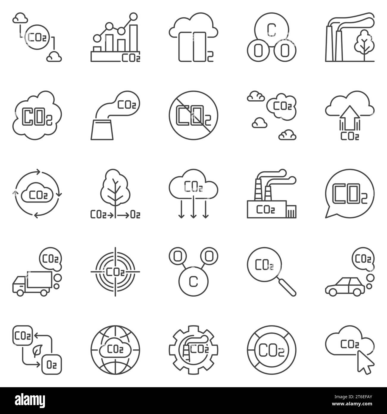 CO2 outline icons set - vector Carbon Dioxide Gas Emissions concept ...