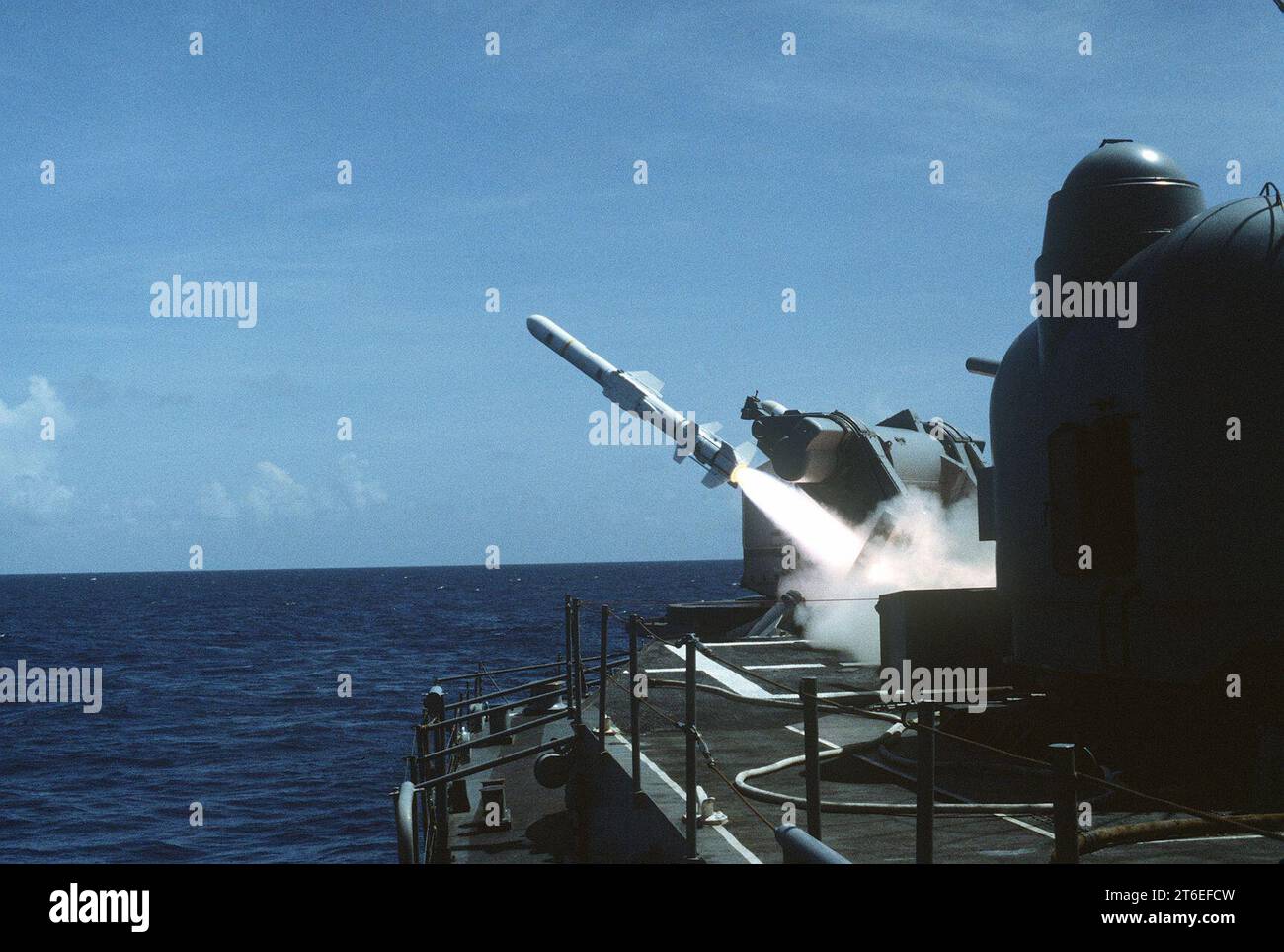 USS Lawrence (DDG 4) launching a RGM-84A Harpoon Stock Photo - Alamy