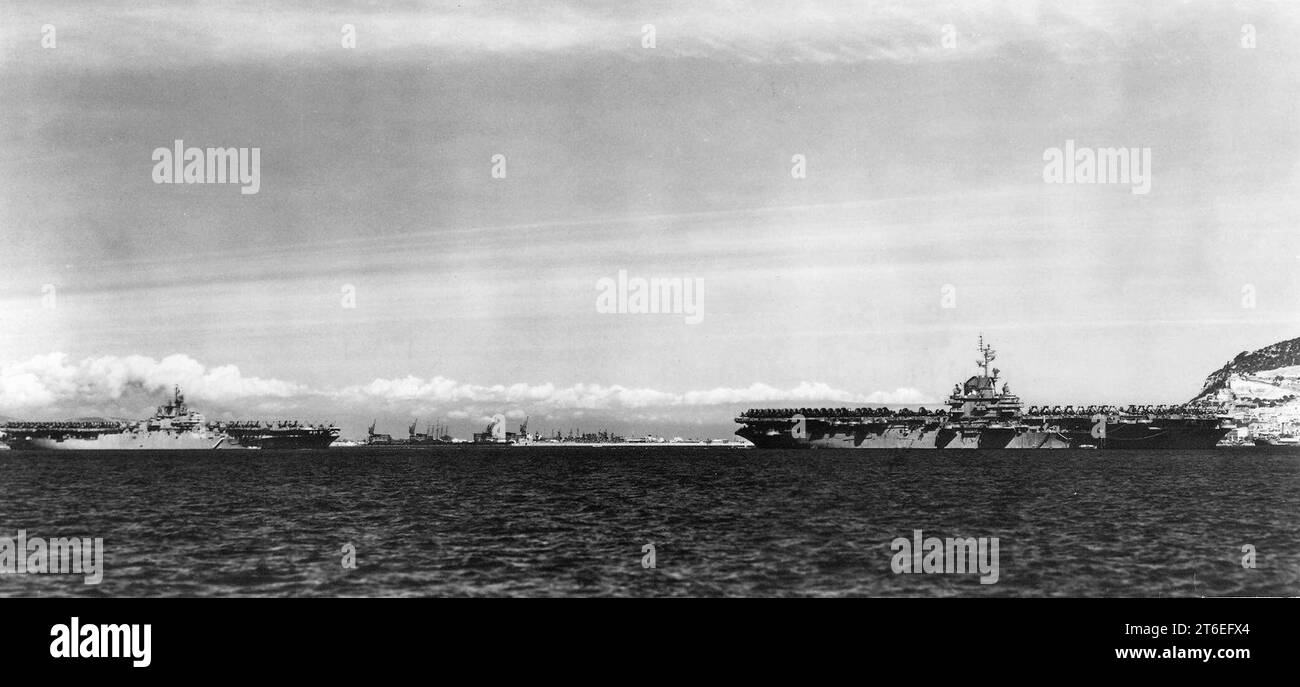 USS Leyte (CV-32) and USS Oriskany (CV-34) at Genoa 1951 Stock Photo ...