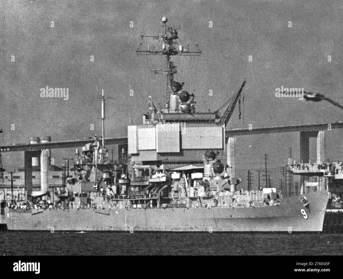 USS Long Beach (CGN-9) docked at Long Beach, California (USA), on 2 ...