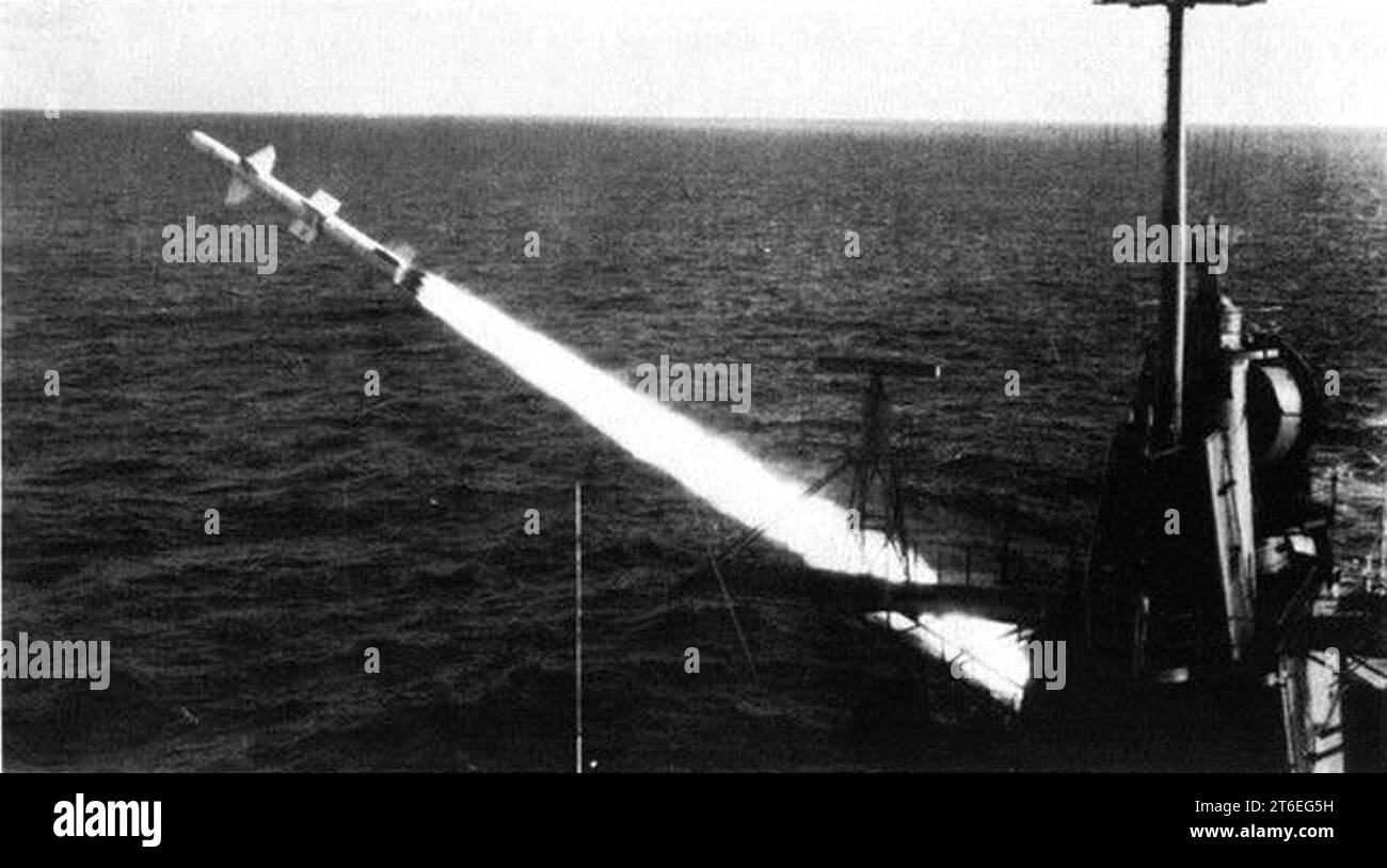 USS Long Beach (CGN-9) firing a Talos missile, c1962 Stock Photo - Alamy