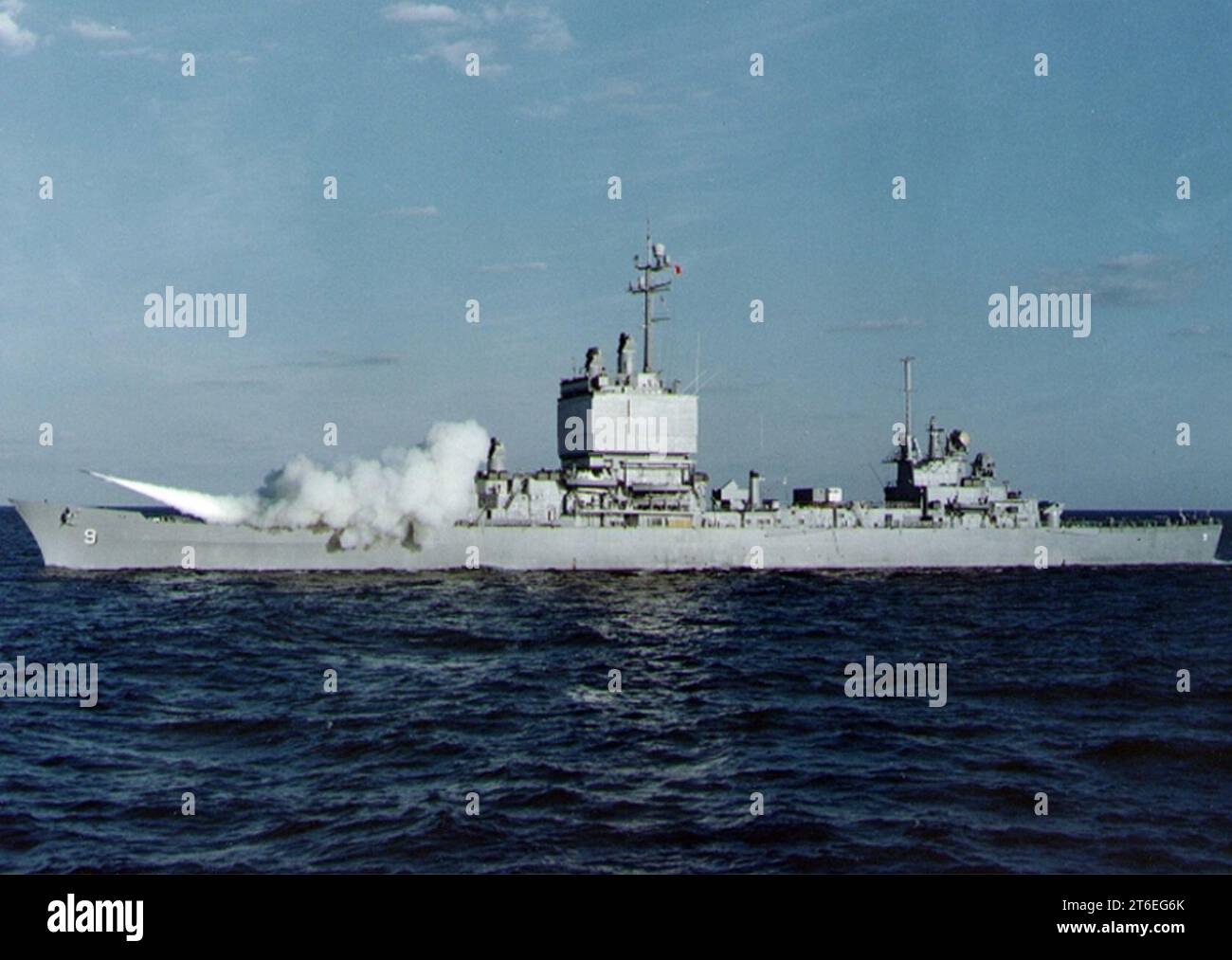 USS Long Beach (CGN-9) firing a Terrier missile in October 1961 (KN ...