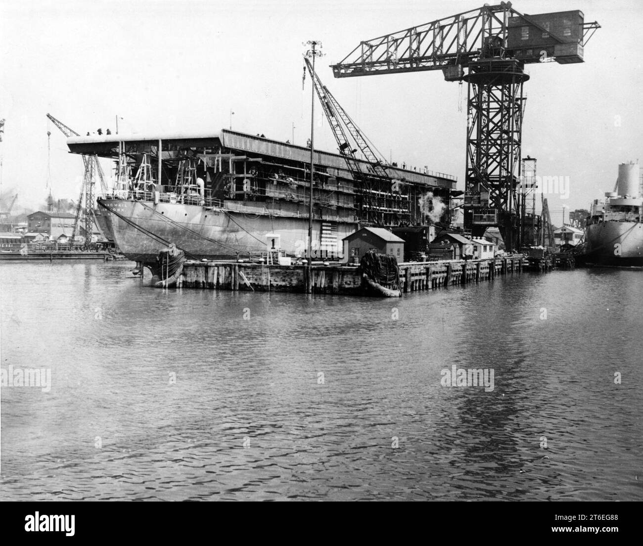 USS Long Island (AVG-1) under conversion at Newport News Shipbuilding ...