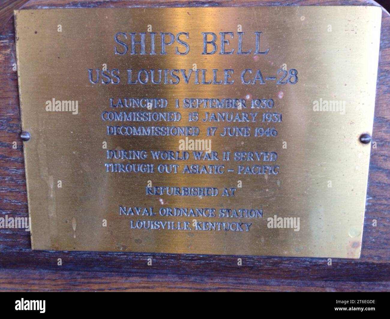 USS Louisville ship's bell plaque Stock Photo - Alamy