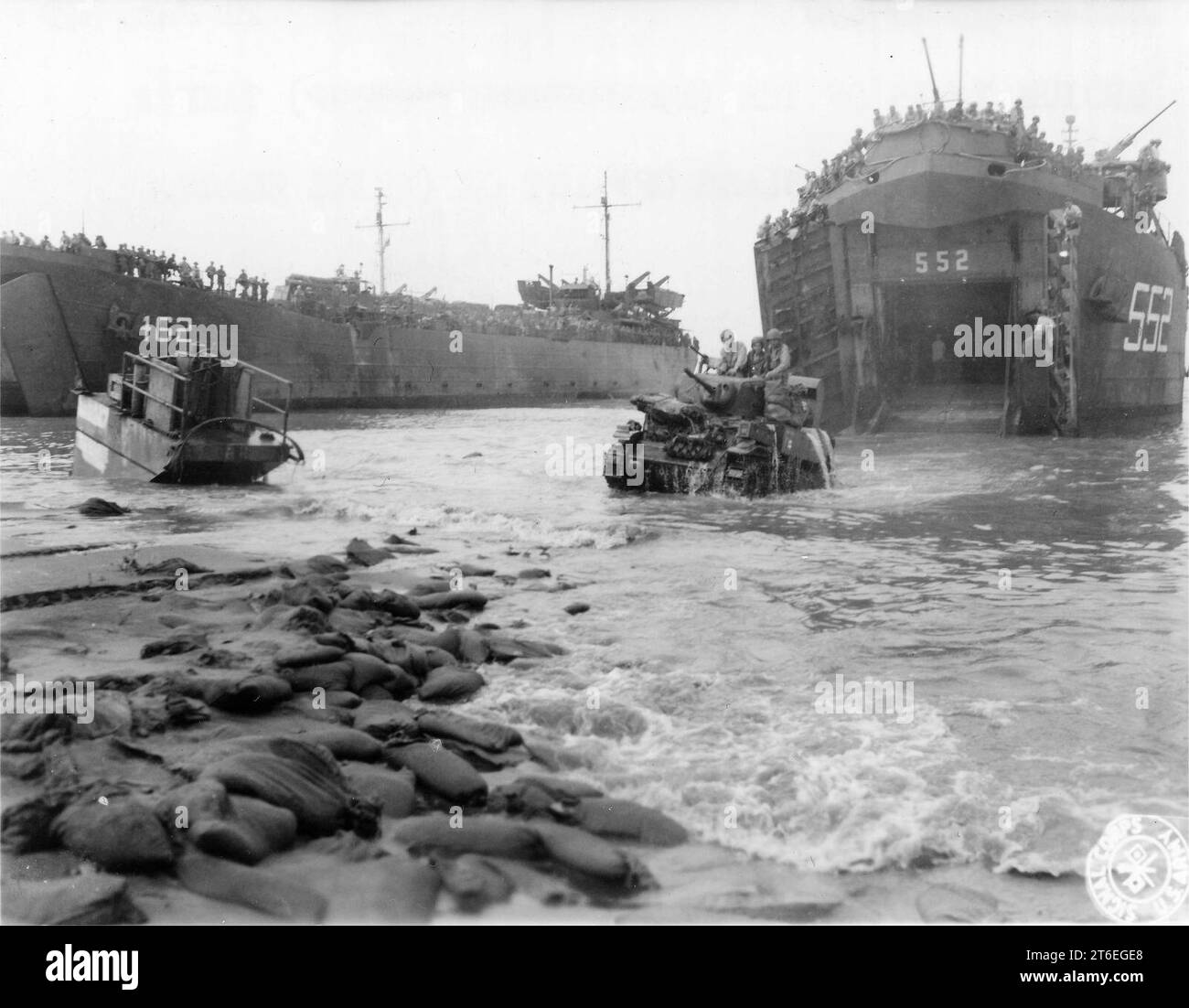 USS LST-462 and USS LST-552 Luzon Philippines 21 January 1945 Stock ...