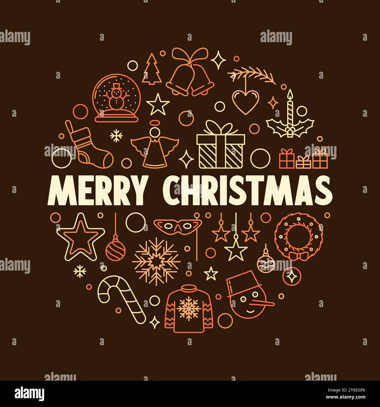 Merry Christmas round outline festive Xmas banner - vector concept ...