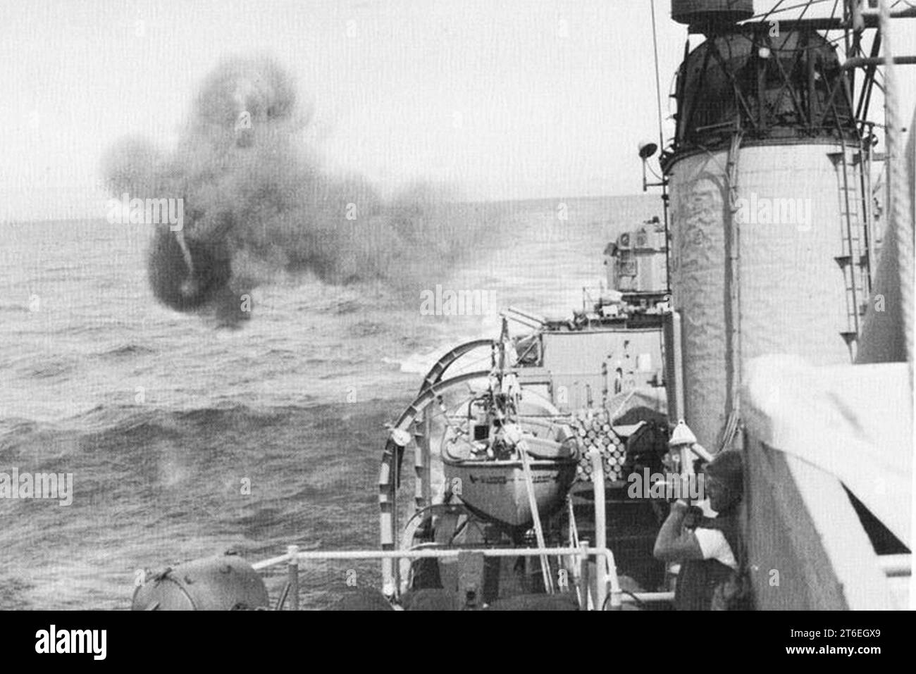 USS Maddox (DD-731) shelling North Vietnam in August 1968 Stock Photo ...