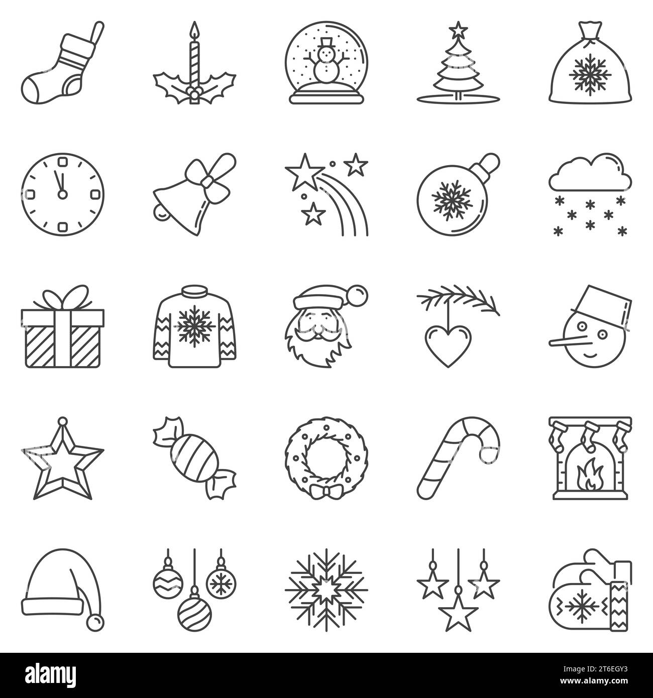 Christmas outline icons set - vector Holiday concept symbols in thin ...