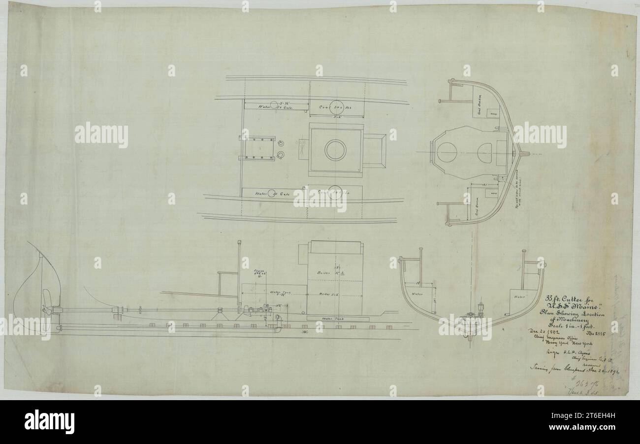 USS Maine (ACR-1)- 33 ft. Cutter Plan Showing Location of Machinery ...