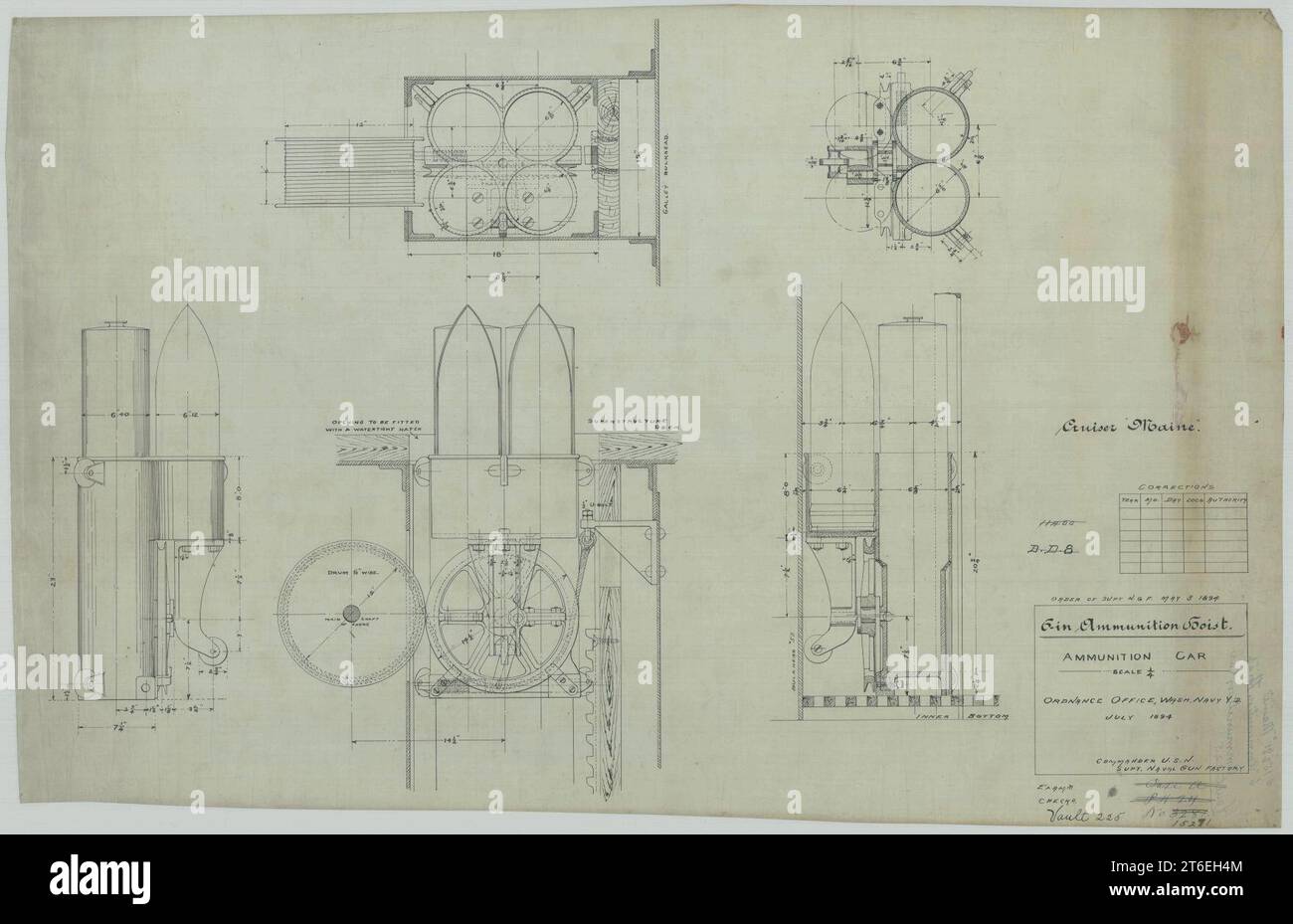USS Maine (ACR-1)- 6 in. Ammunition hoist. Ammunition Car Stock Photo ...