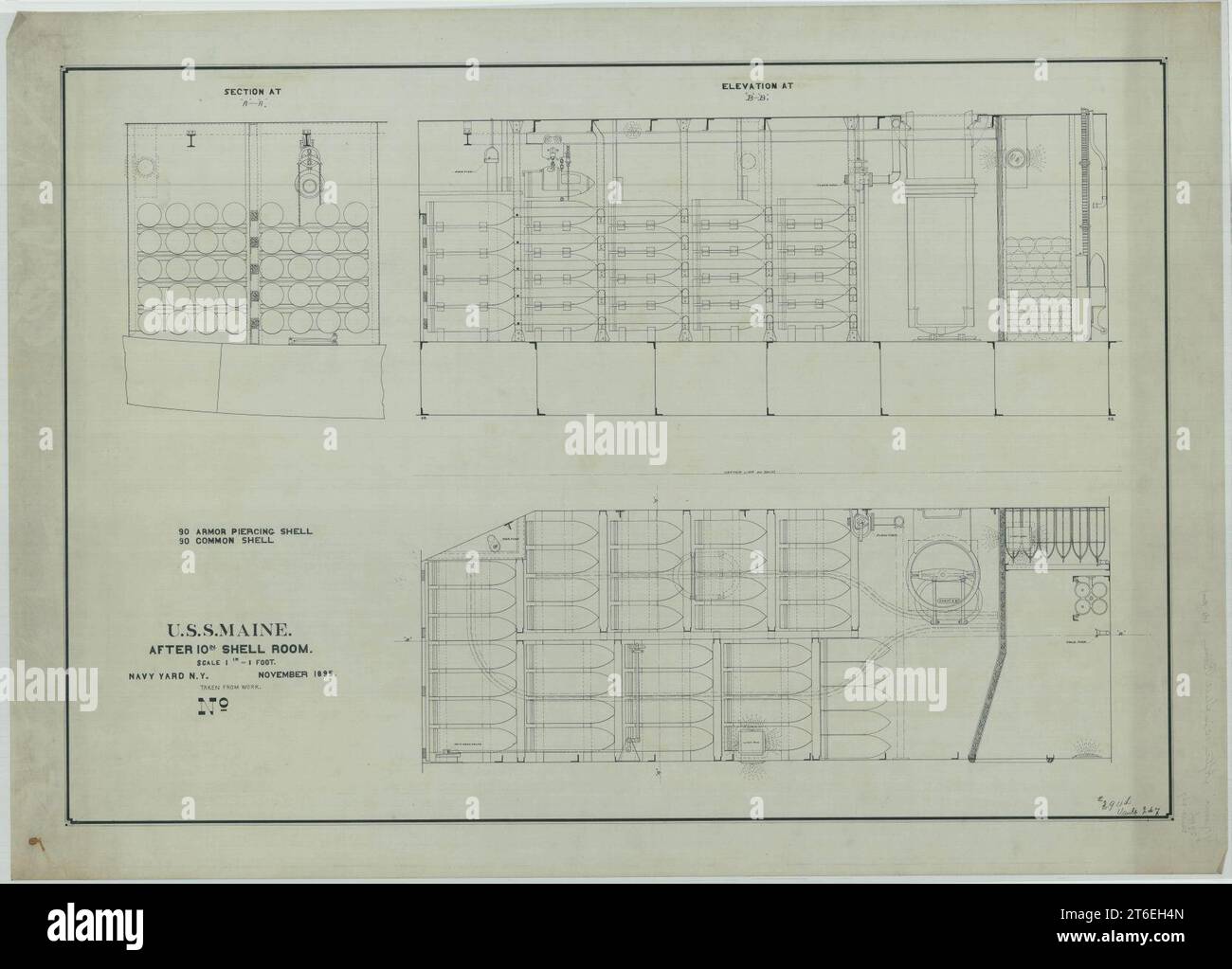 USS Maine (ACR-1)- After 10 in. Shell Room Stock Photo - Alamy