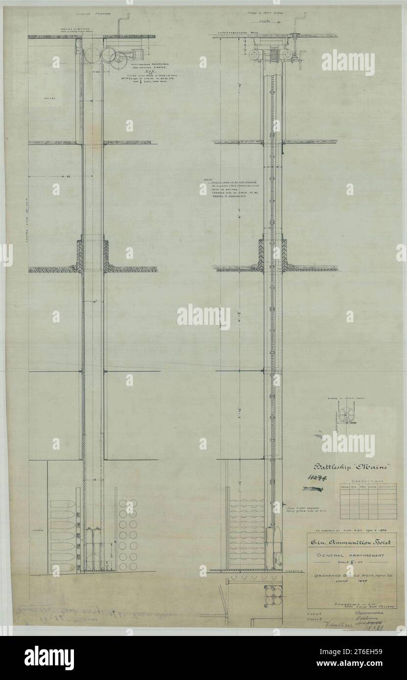 USS Maine (ACR-1)- 6-in. Ammunition Hoist General Arrangement Stock ...