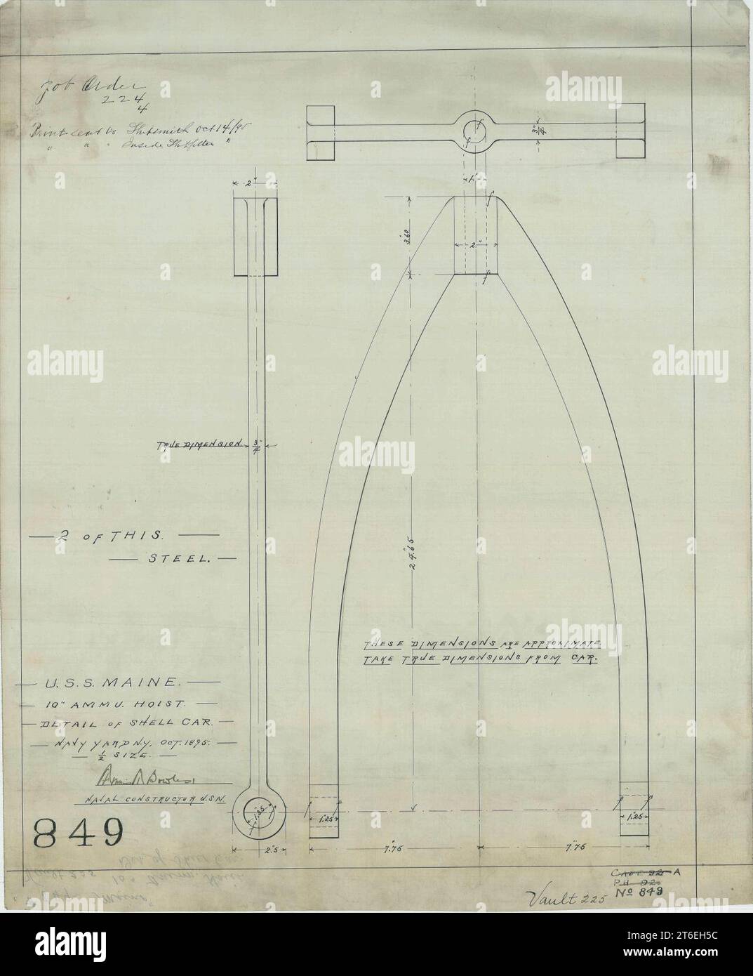 USS Maine (ACR-1)- 10'' Ammunition Hoist Detail of Shell Car Stock ...