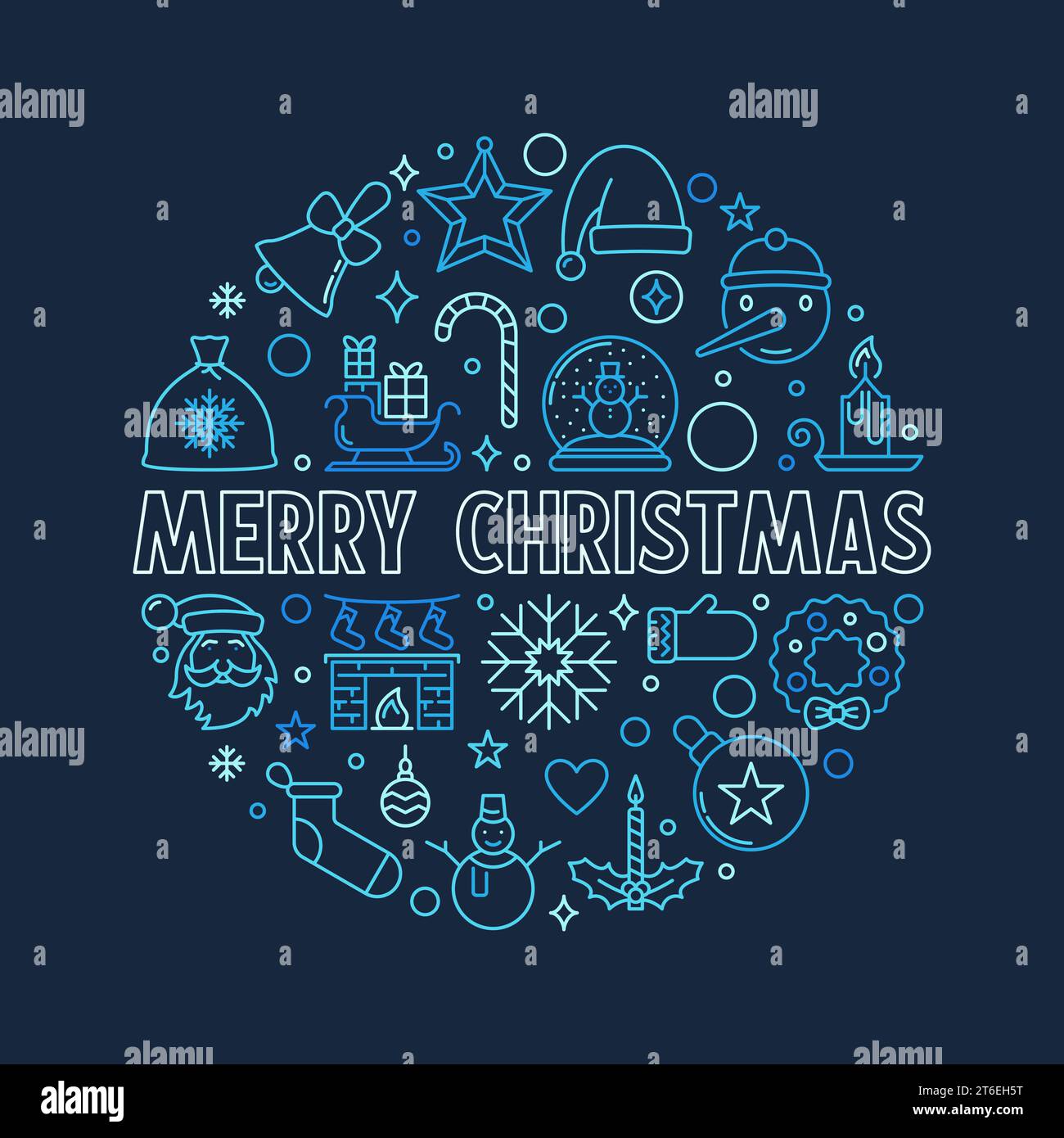 Merry Christmas Greeting Card with round blue outline design - Xmas ...