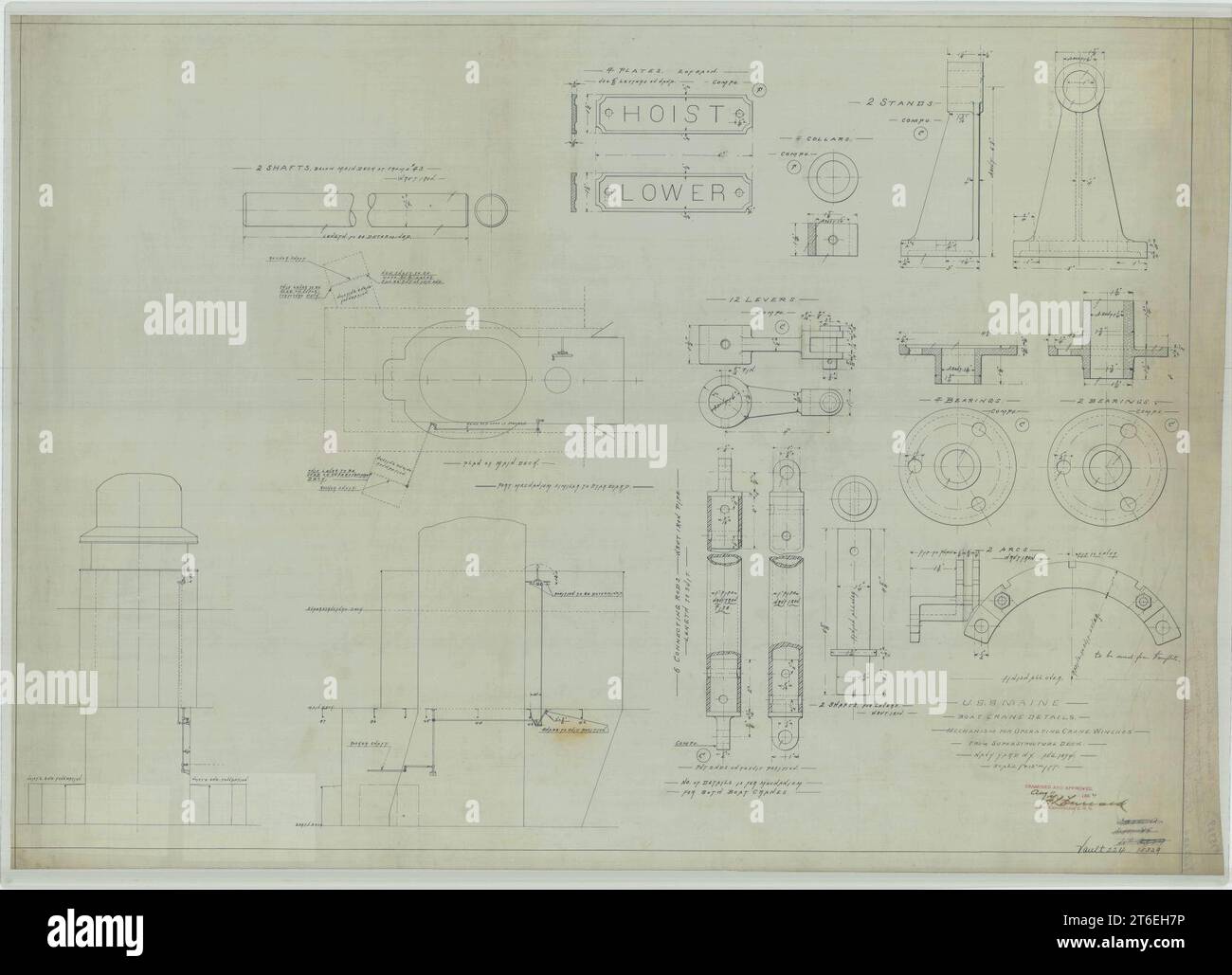 USS Maine (ACR-1)- Boat Crane Details, Mechanism for Operating Crane ...