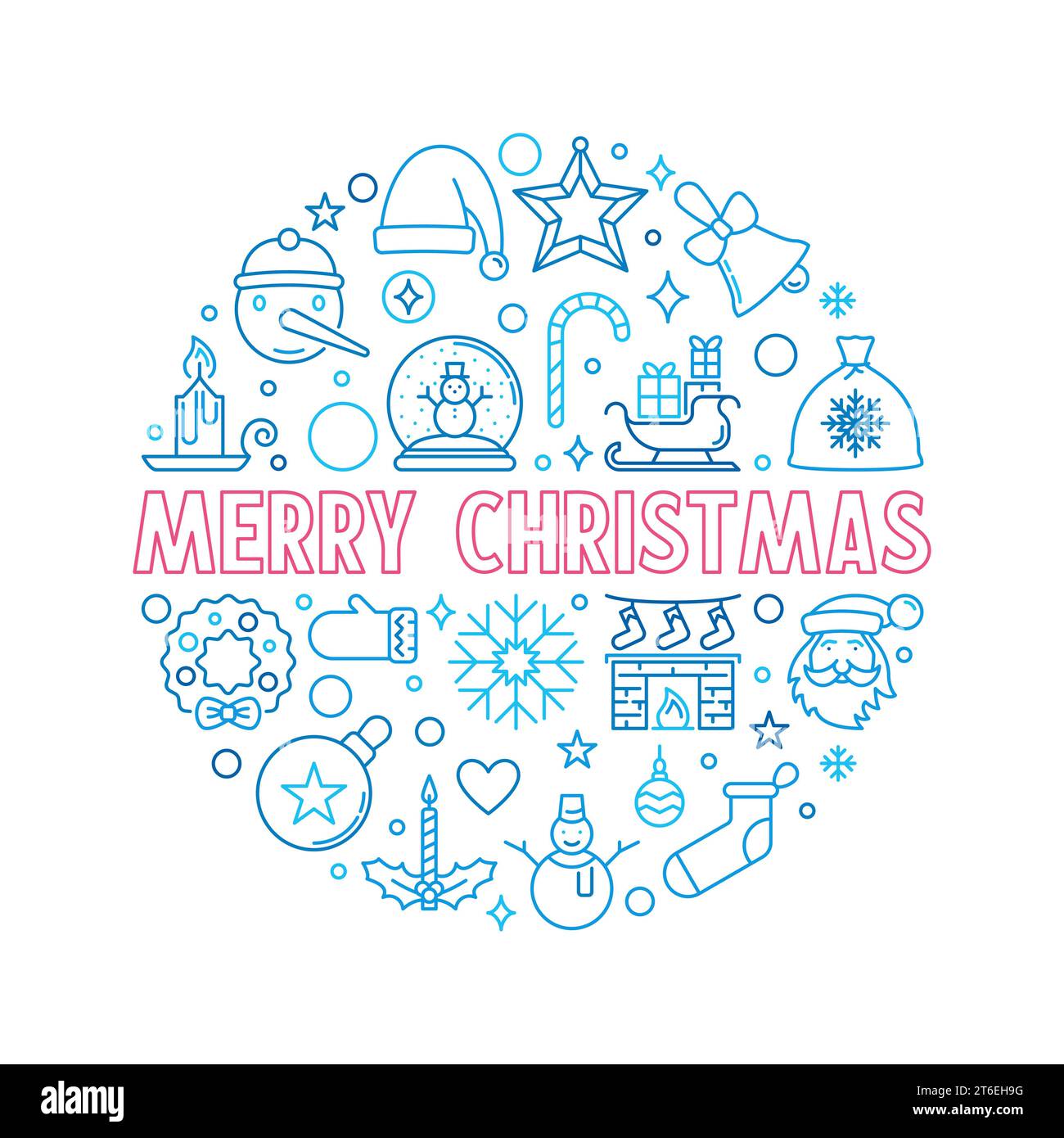 Merry Christmas Greeting Card with round outline colored design - Xmas ...