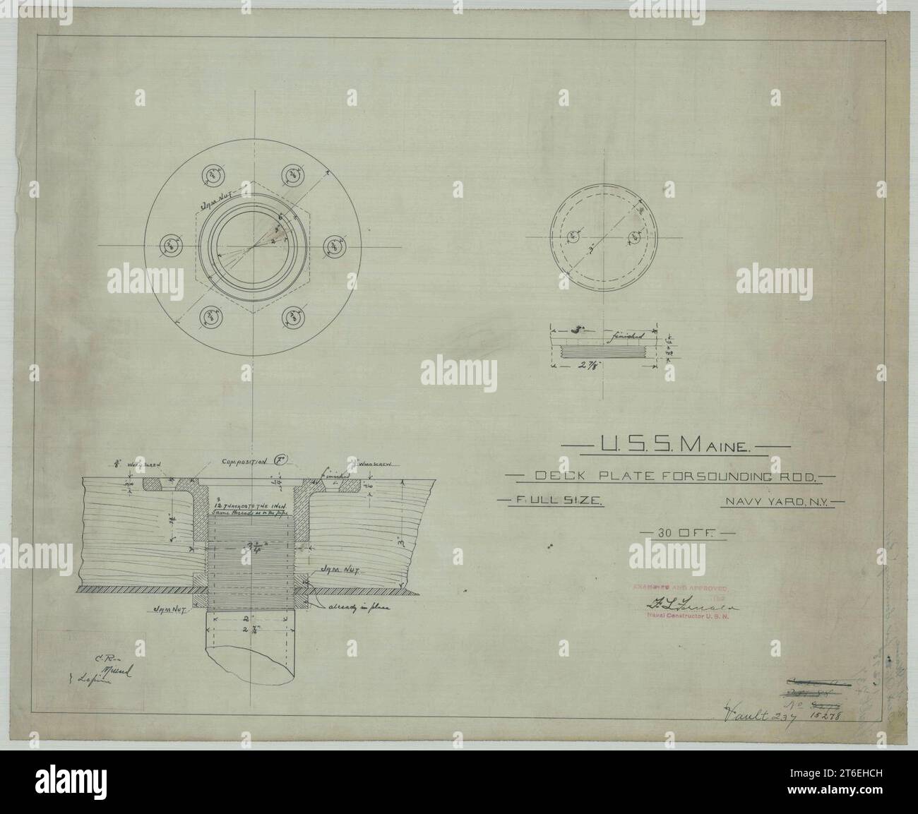 USS Maine (ACR-1)- Deck Plate for Sounding Rod Stock Photo - Alamy