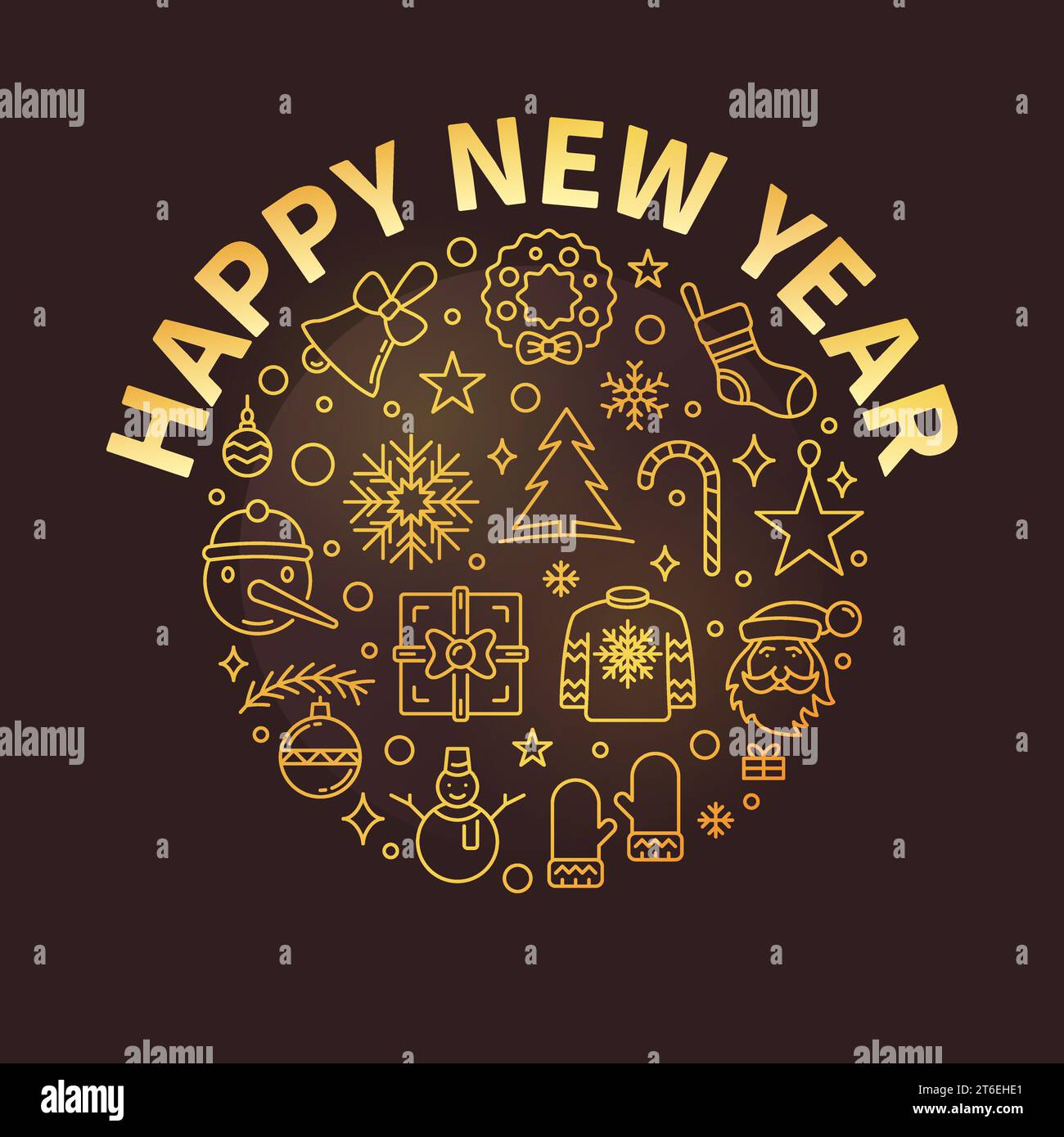 Happy New Year Greeting Card with round outline concept golden design ...