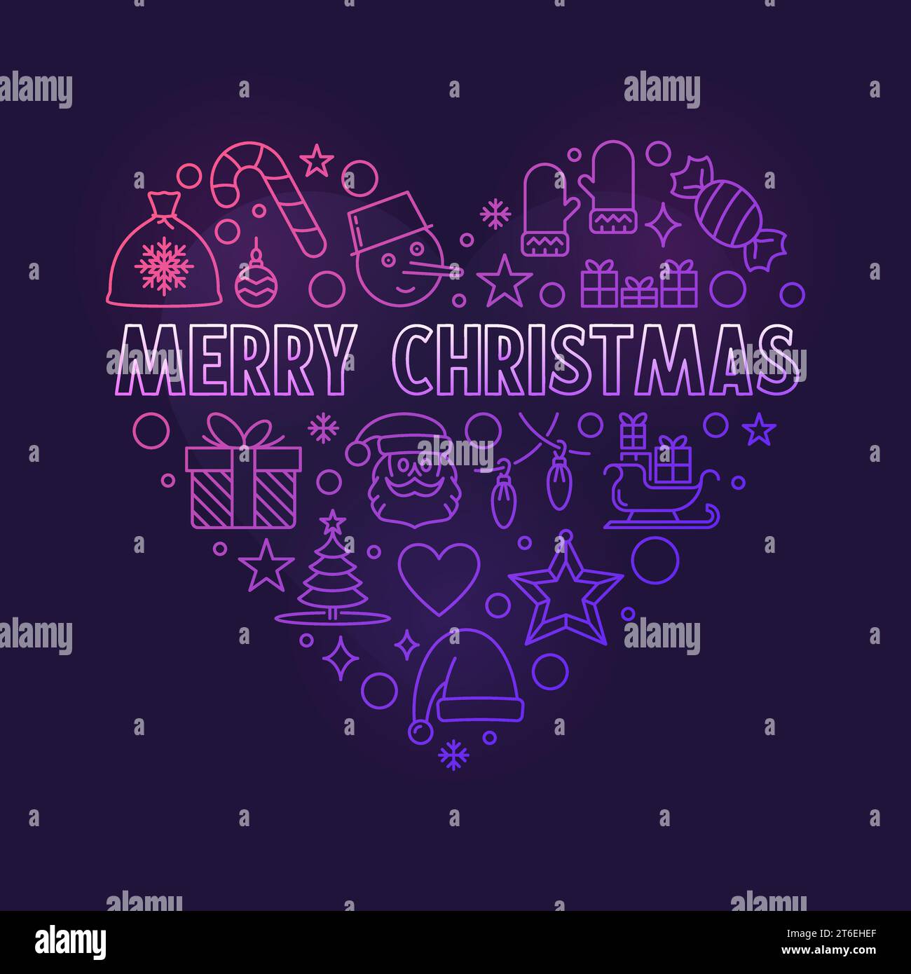 Merry Christmas heart-shaped vector linear colored illustration - Xmas ...